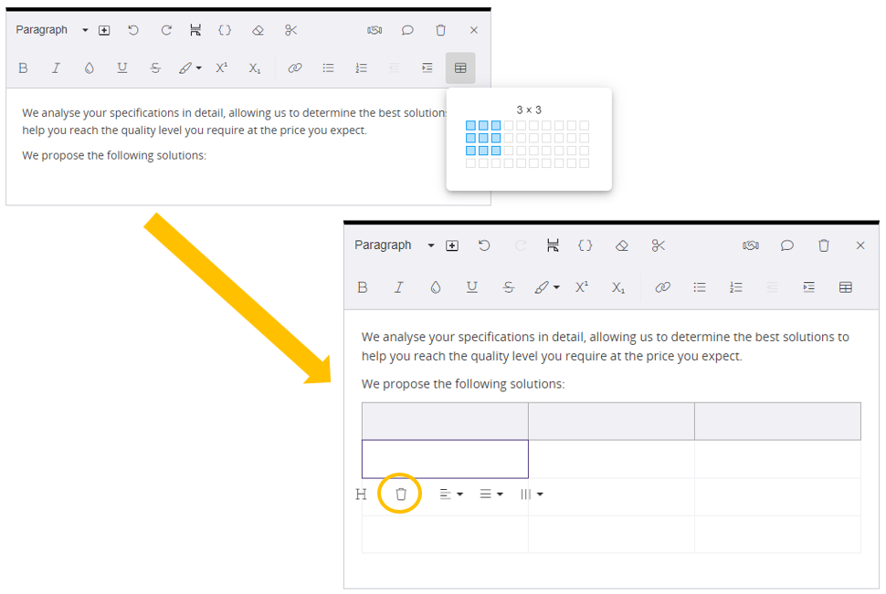 How to create/modify a table – Help Center XaitProposal