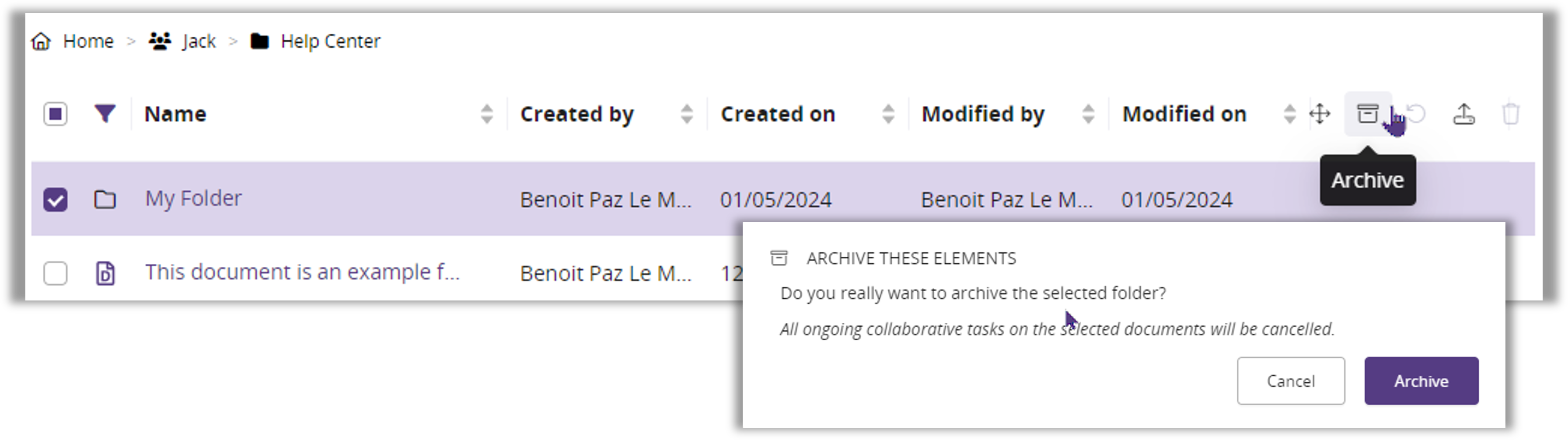 How to archive a folder – Help Center XaitProposal
