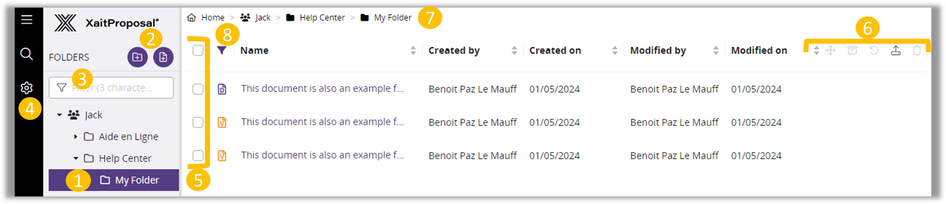 Finding your way around in the list of folders – Help Center XaitProposal